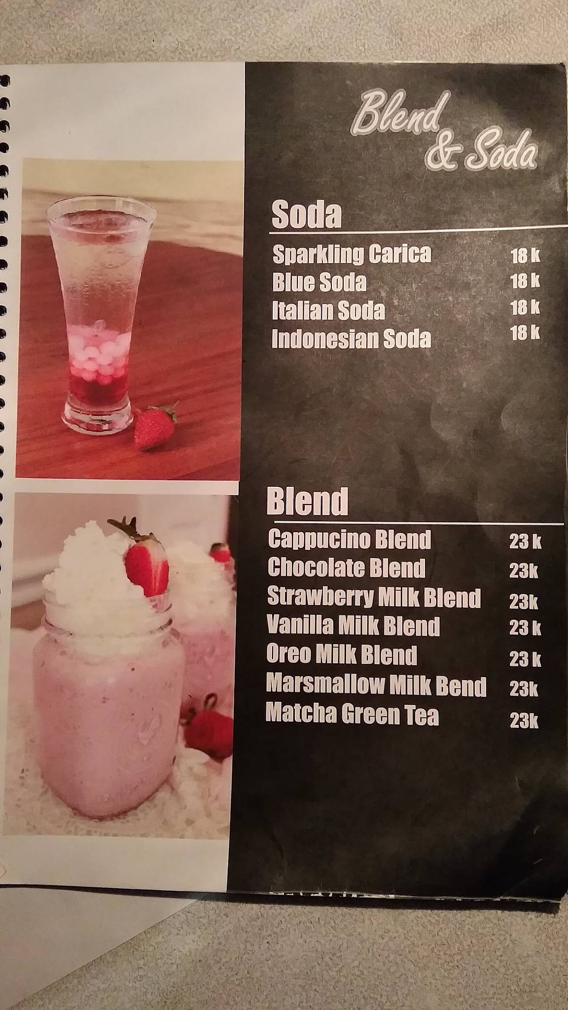 Carta del café Kopine Eyang, Yogyakarta