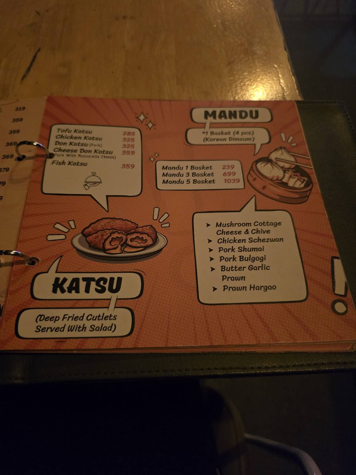 Menu at Kori's, Aizawl