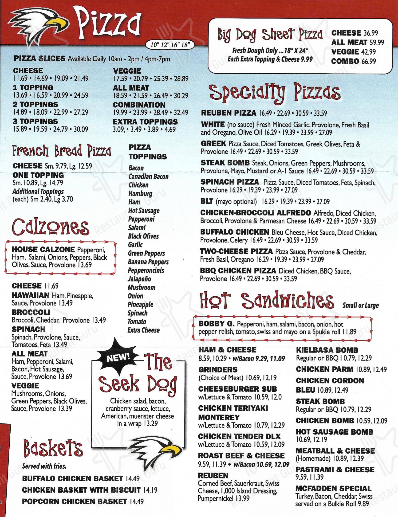 Menu at Korner Store pizzeria, Oakland, 45 Oak St