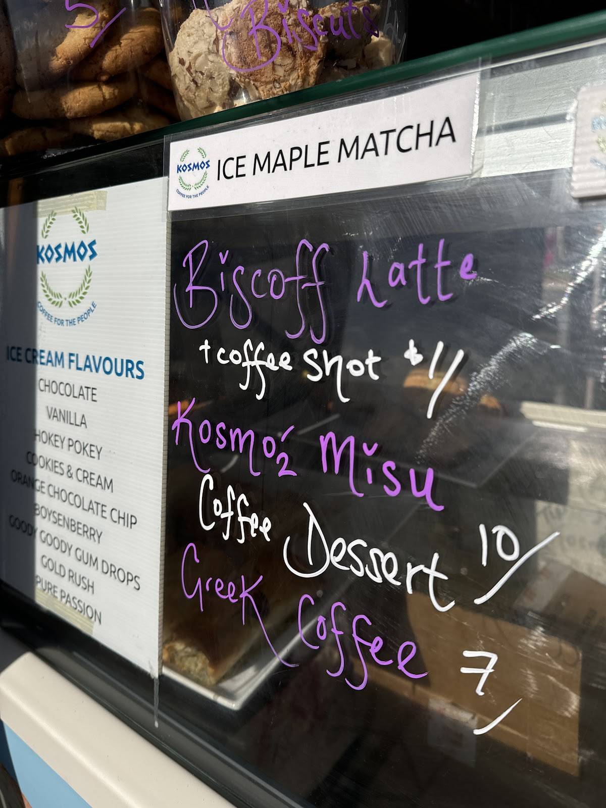 Menu at Kosmos restaurant, Wellington