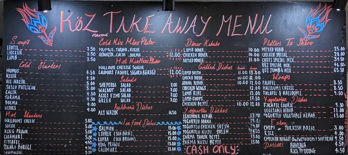 Menu at Köz Restaurant, London, 602 Lea Bridge Rd