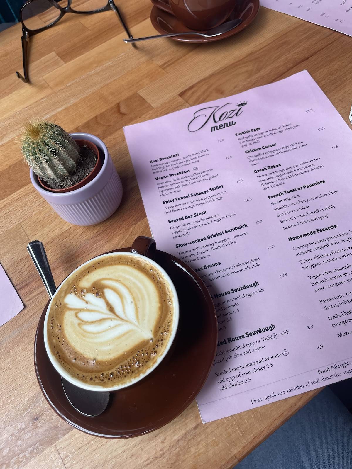 Menu at Kozi Cafe, Glasgow