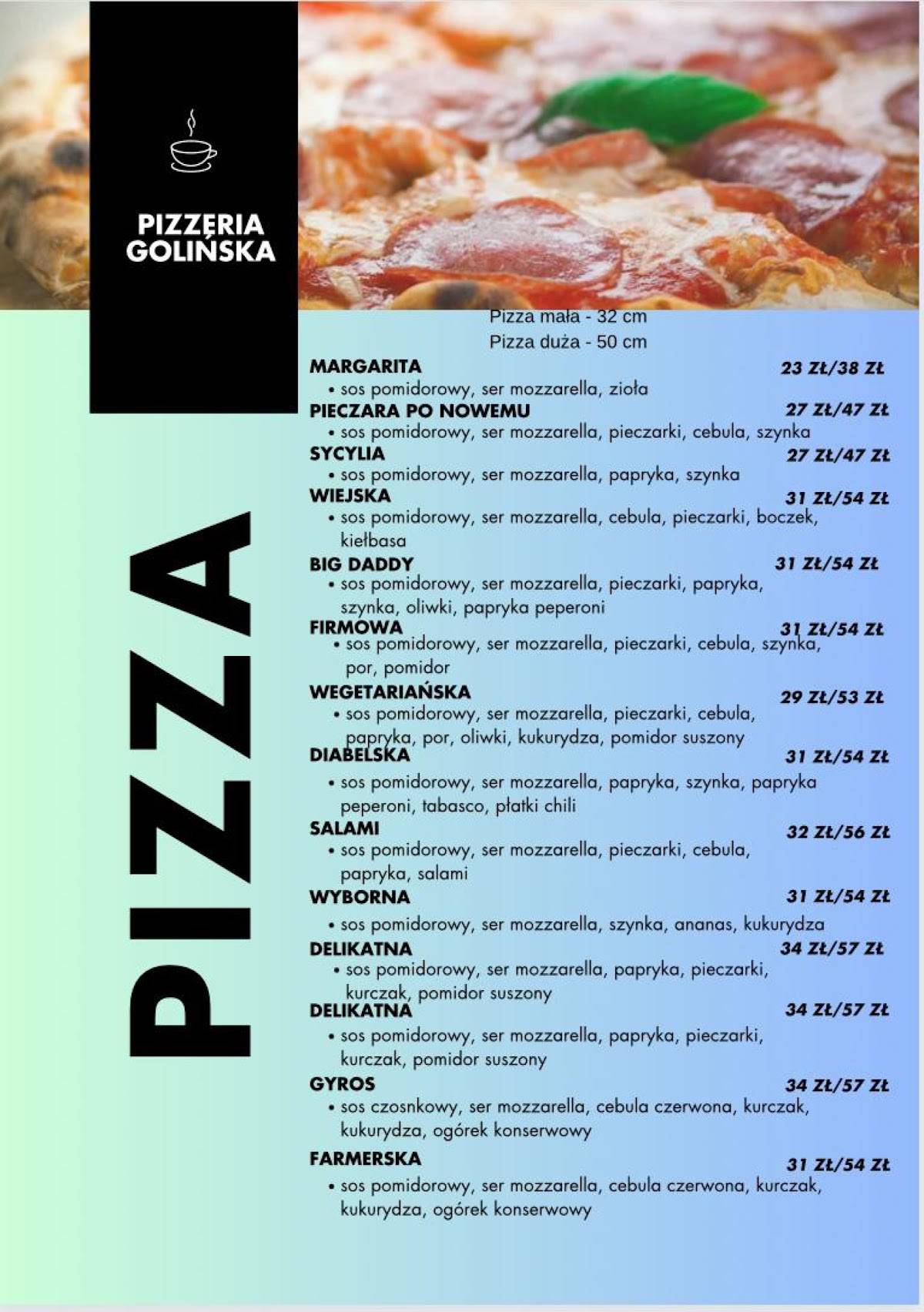 Menu at Pizzeria i Restauracja Golińska, Krasnik