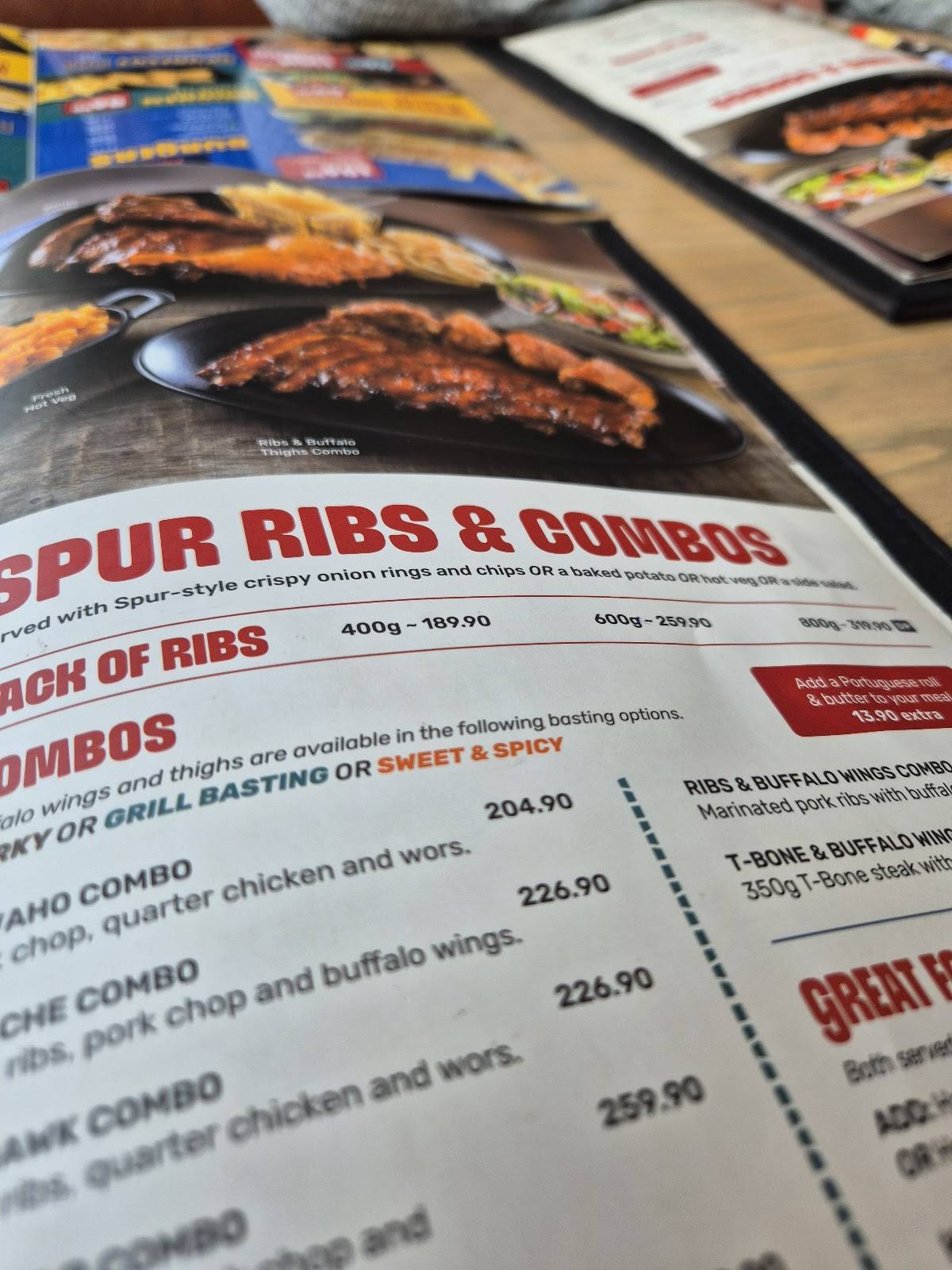 Menu at Missouri Spur restaurant, Krugersdorp
