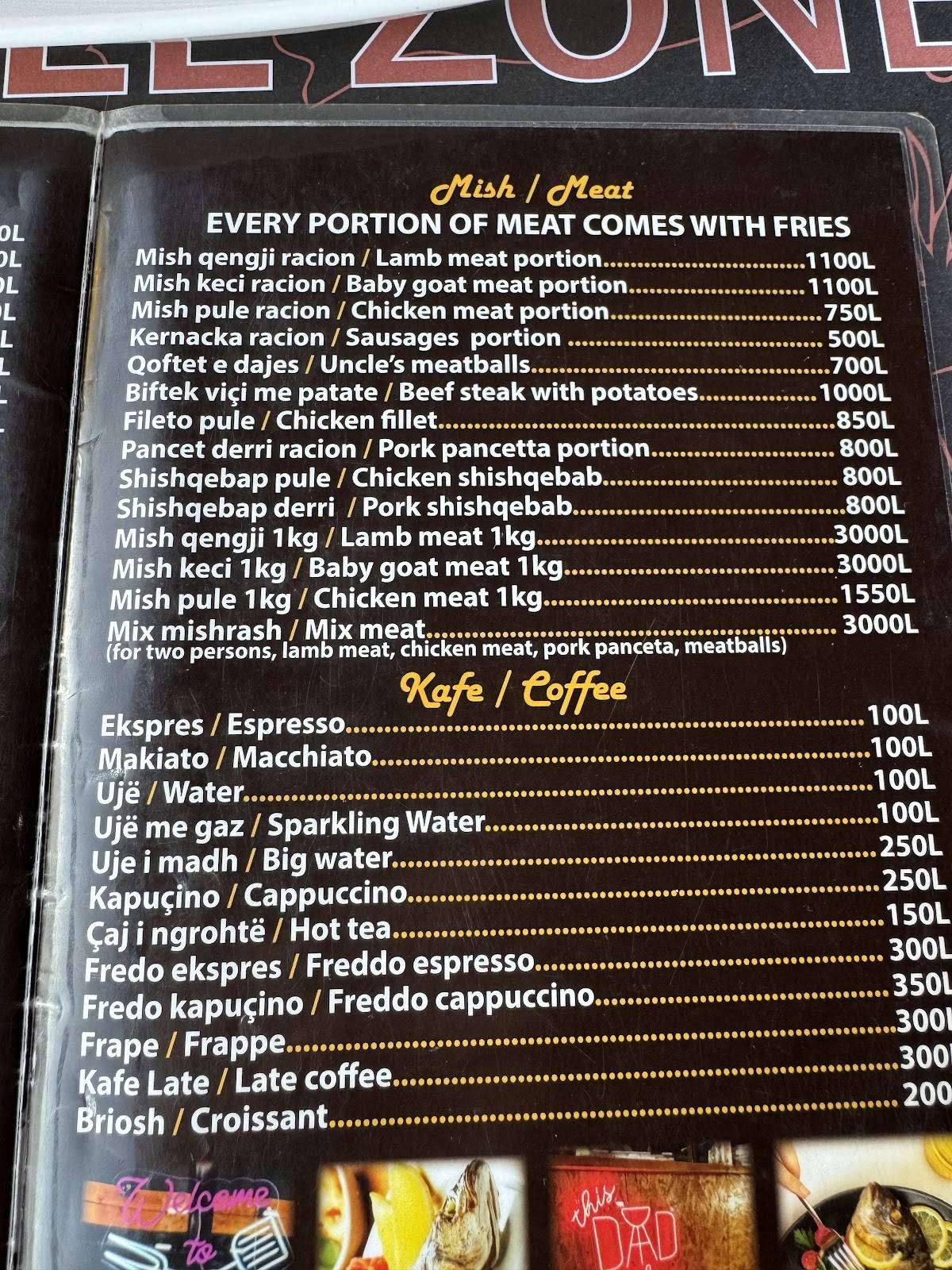 Menu at Grill Zone restaurant, Ksamil