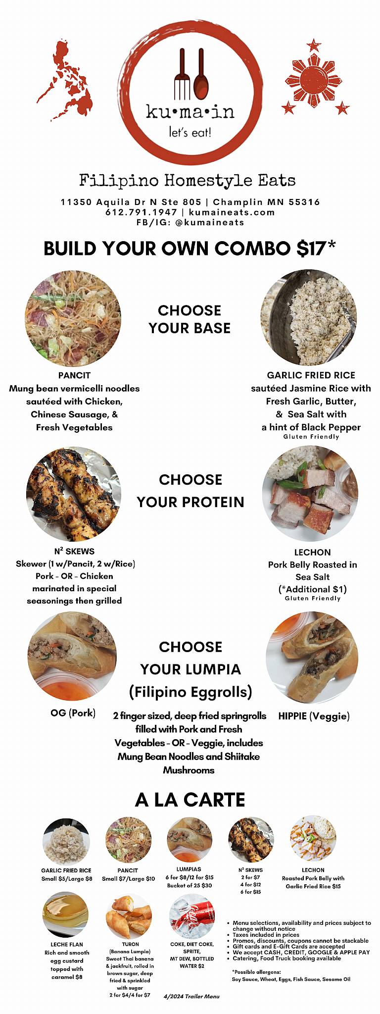 Menu at Ku•ma•in Filipino Food Truck & Catering restaurant, Champlin