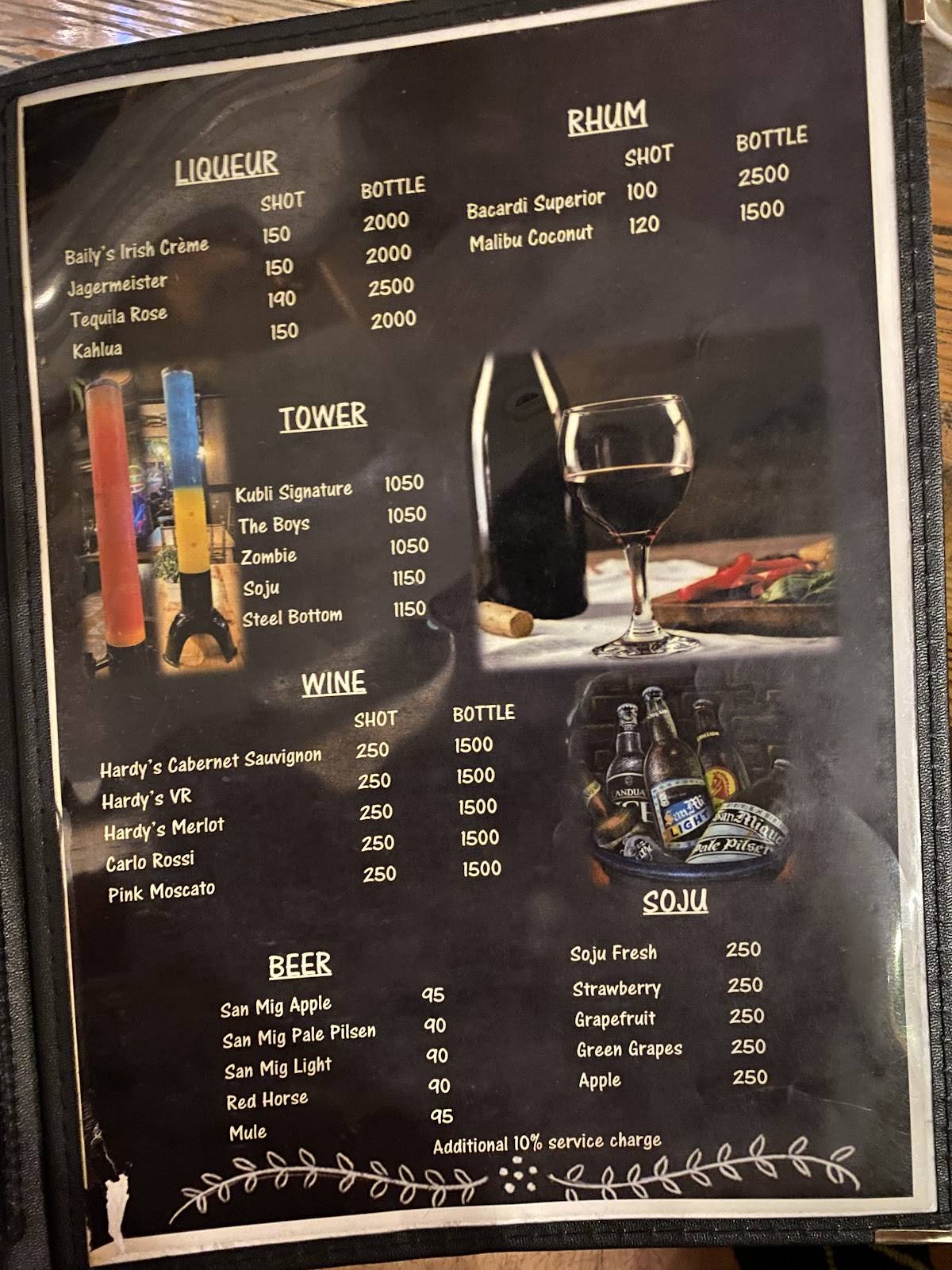 Menu at Kubli Cafe Bistro Silang, Silang