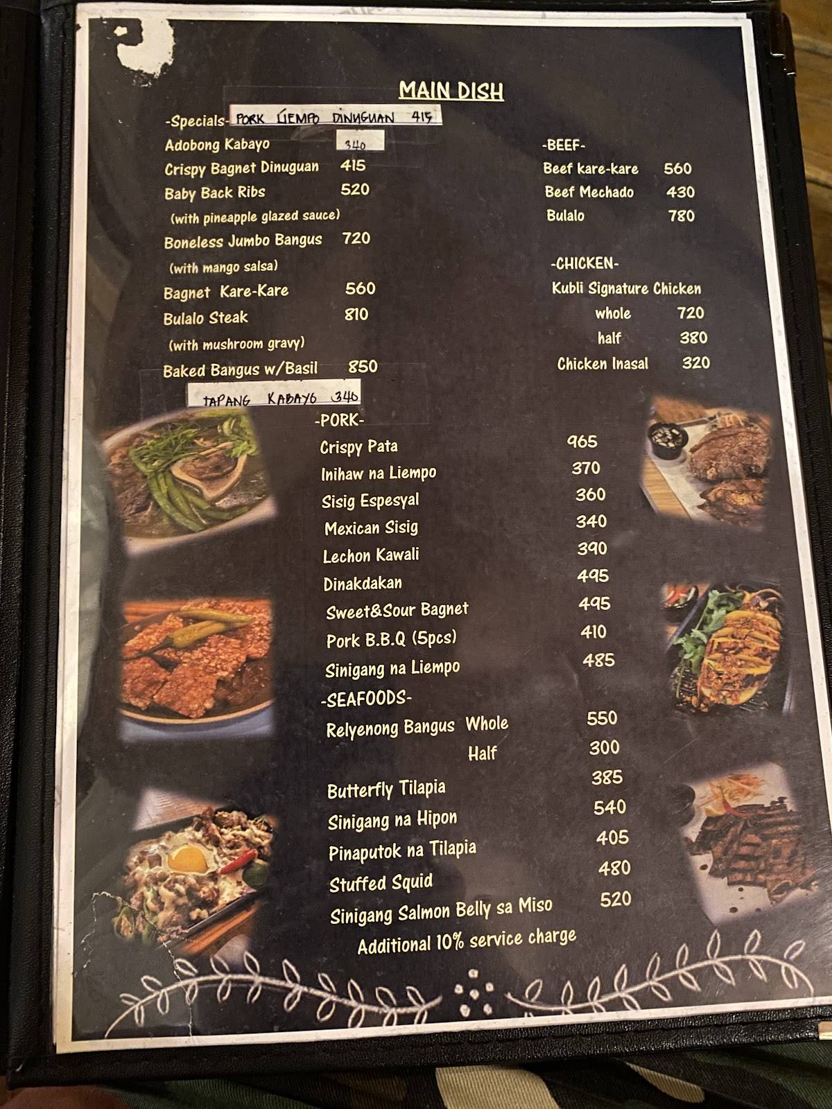 Menu at Kubli Cafe Bistro Silang, Silang