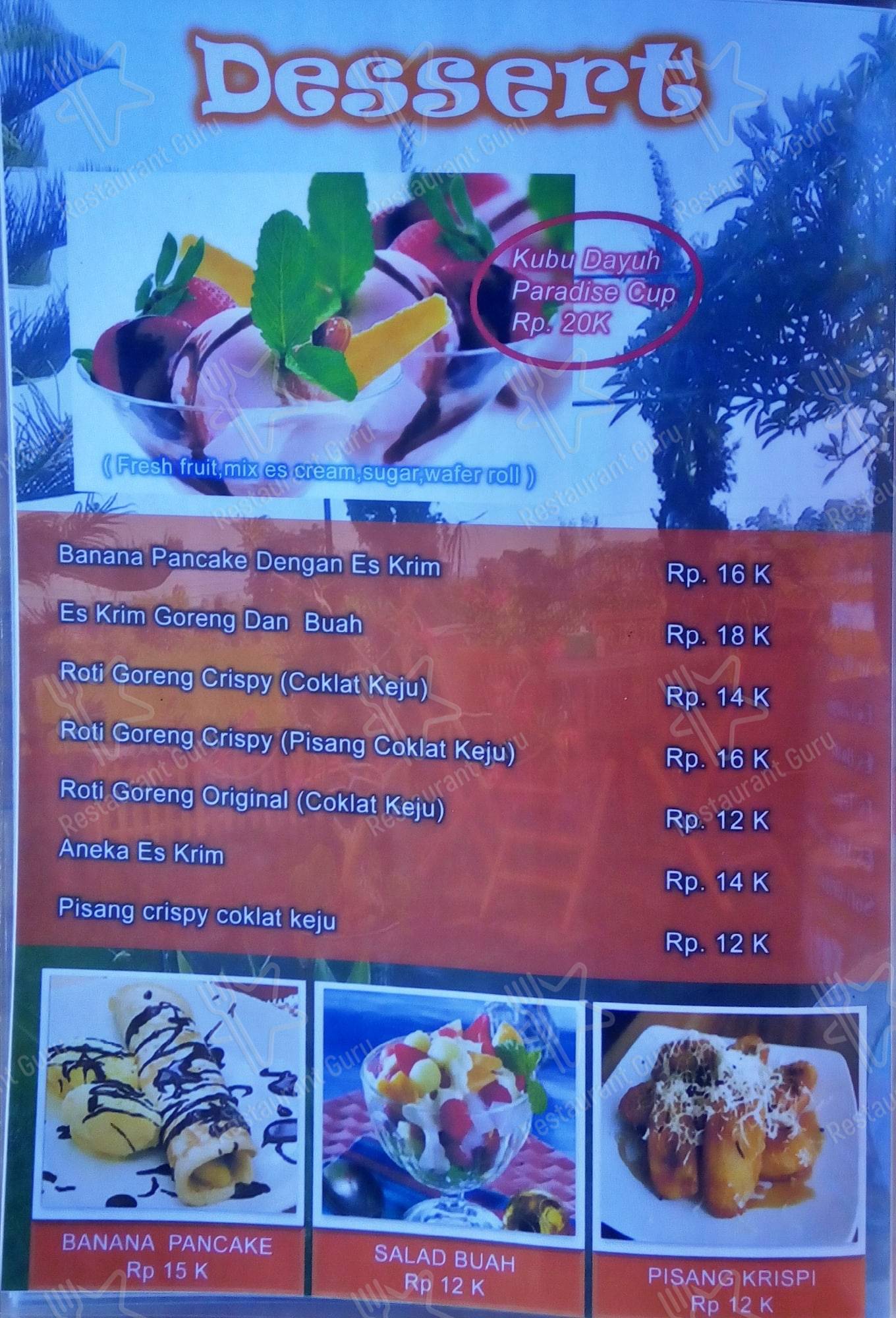 Menu at Kubu Dayuh 3 restaurant, Padang Kerta
