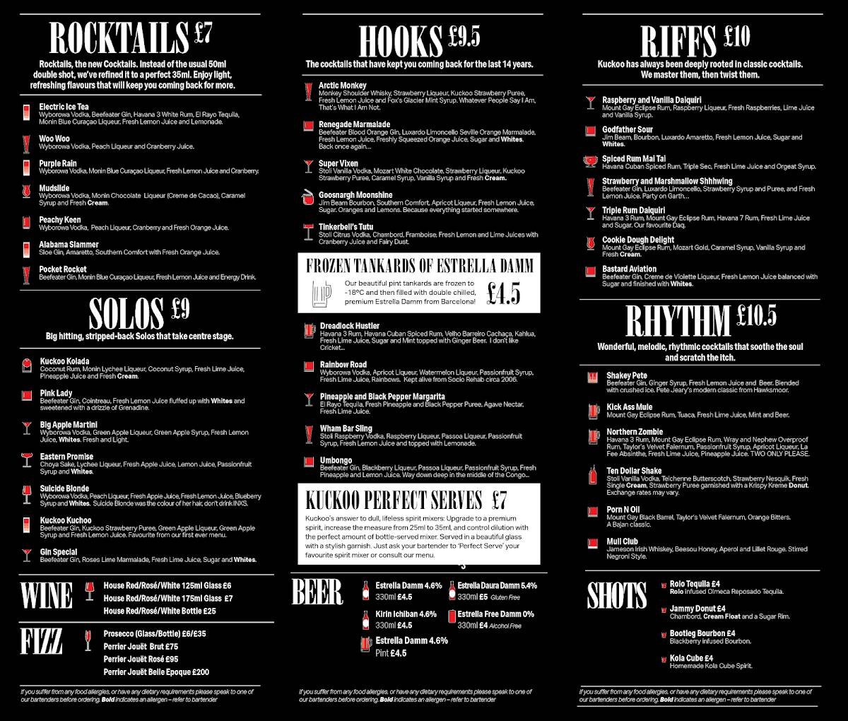 Menu at Kuckoo pub & bar, Sheffield