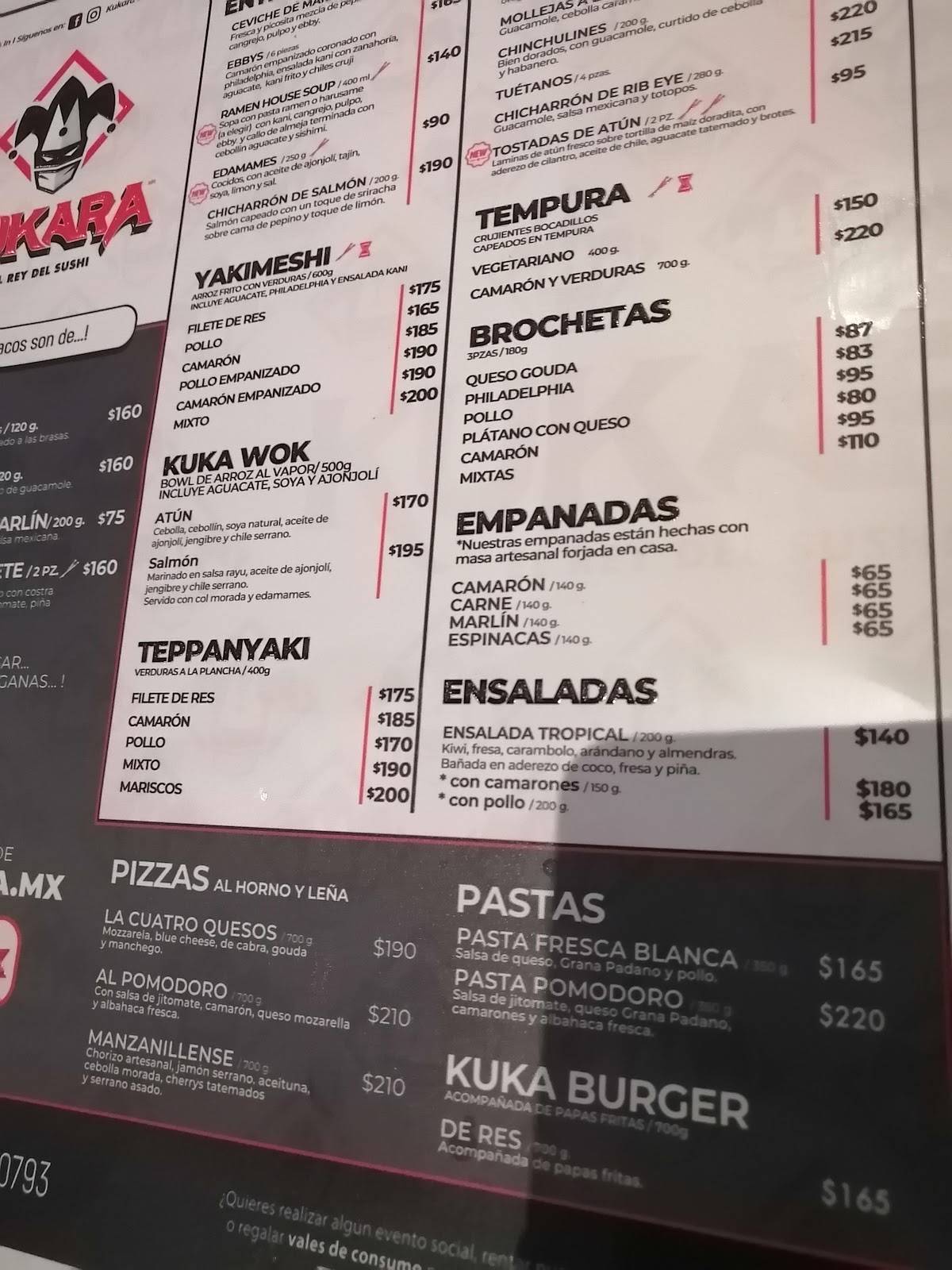 Carta del restaurante Kukara Manzanillo, Manzanillo, Division del Nte. 1511
