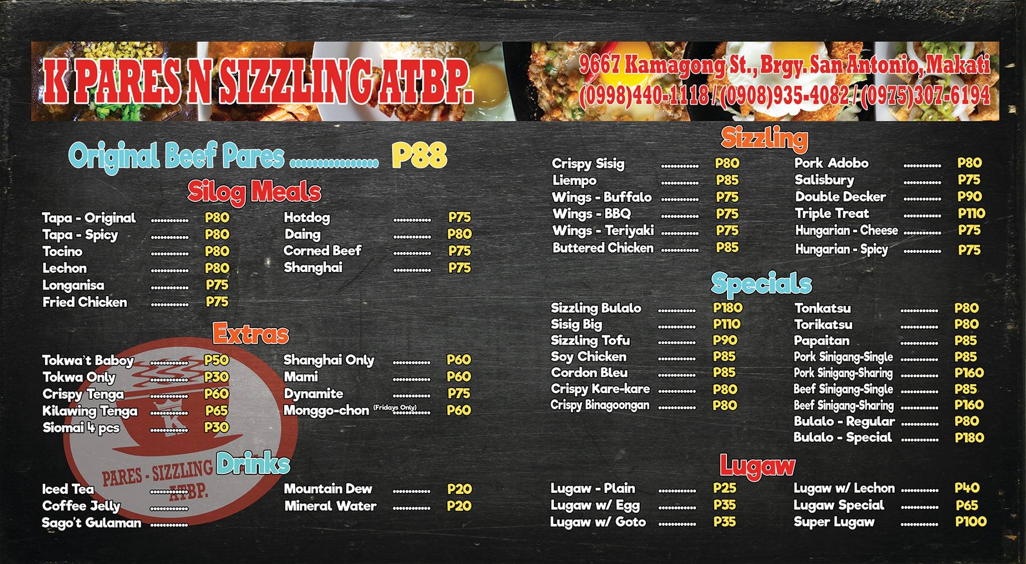 Menu at Kumpares restaurant, Makati, Chino Roces St. cor Kamagong St.