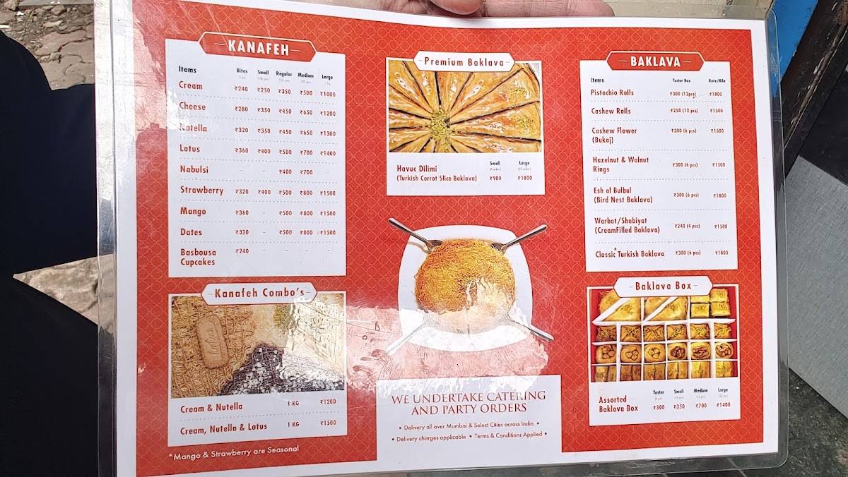 Menu at Kunafa in Mumbai (Sufy's Kanafeh Point), Mumbai