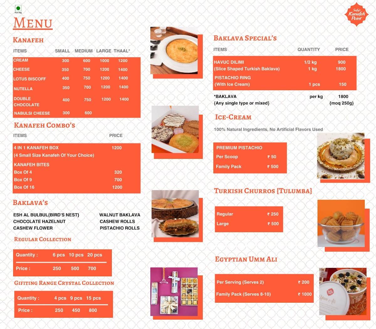 Menu at Kunafa in Mumbai (Sufy's Kanafeh Point), Mumbai