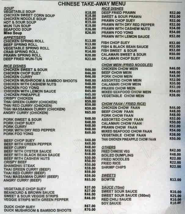 Menu at Kung-Fu Kitchen Woodmead restaurant, Sandton, Woodmead Retail Park
