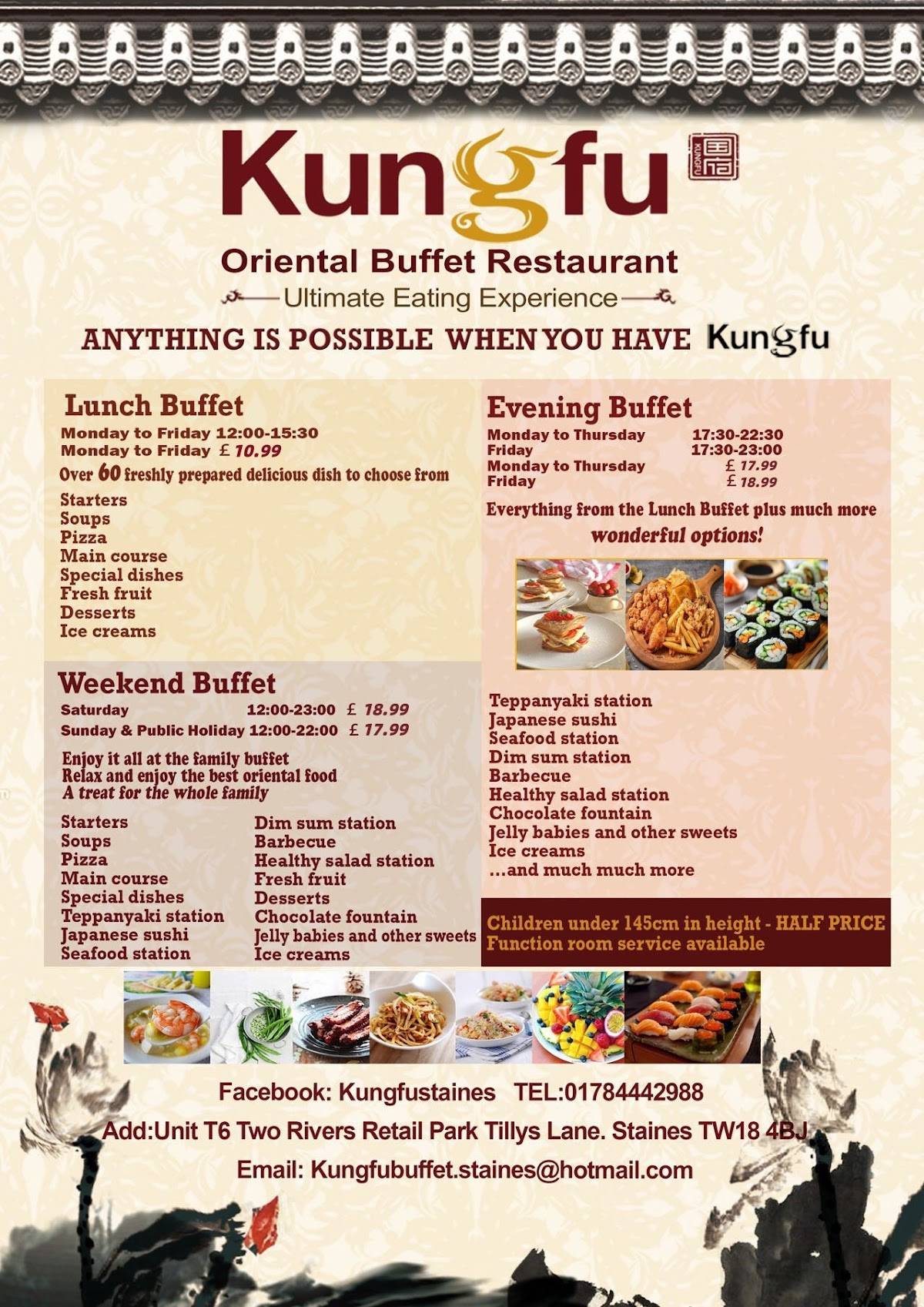 Menu at Kung-fu Oriental Buffet restaurant, Stanwell