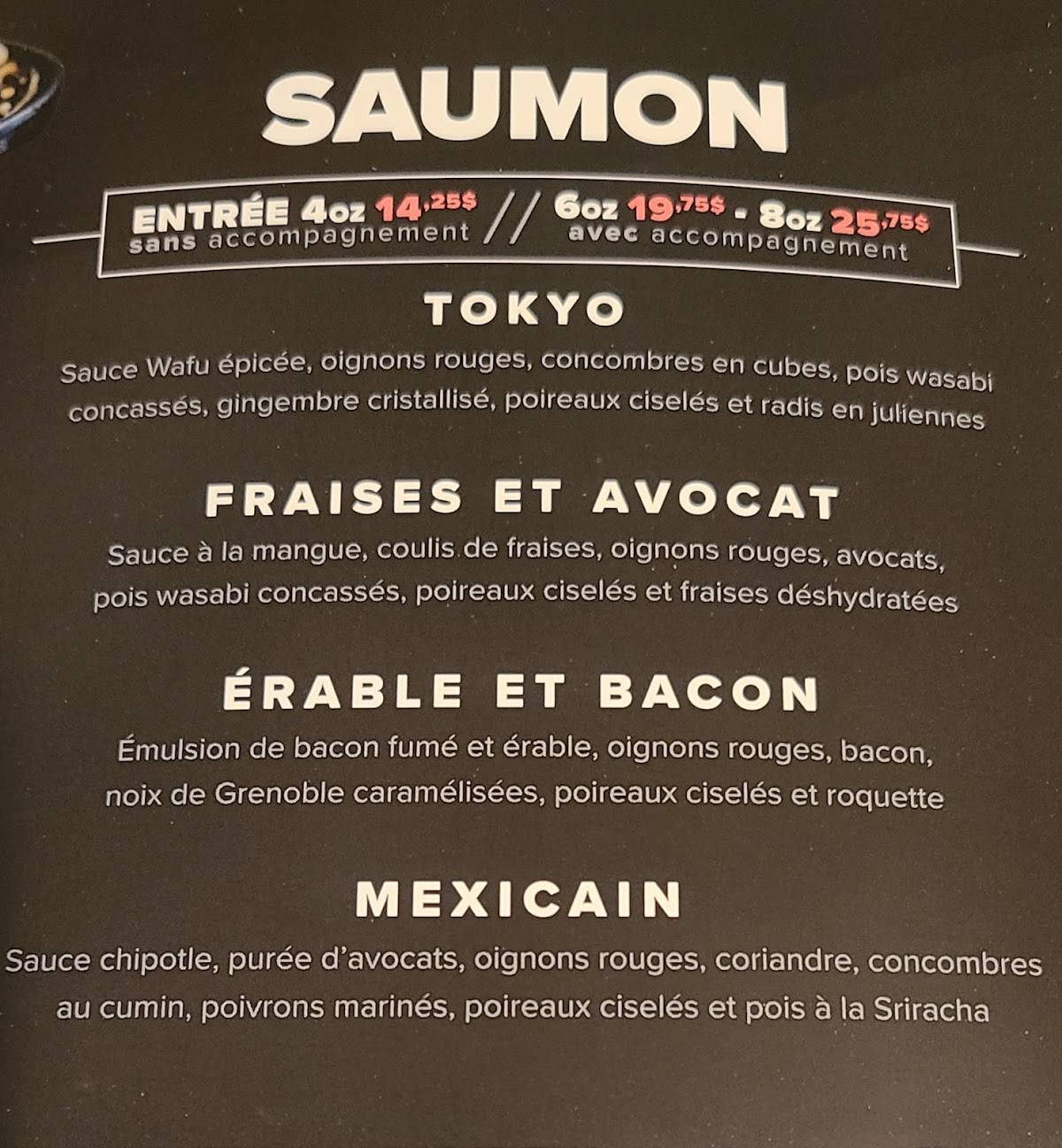 Menu au Küto Comptoir à Tartares Chambly restaurant, Chambly