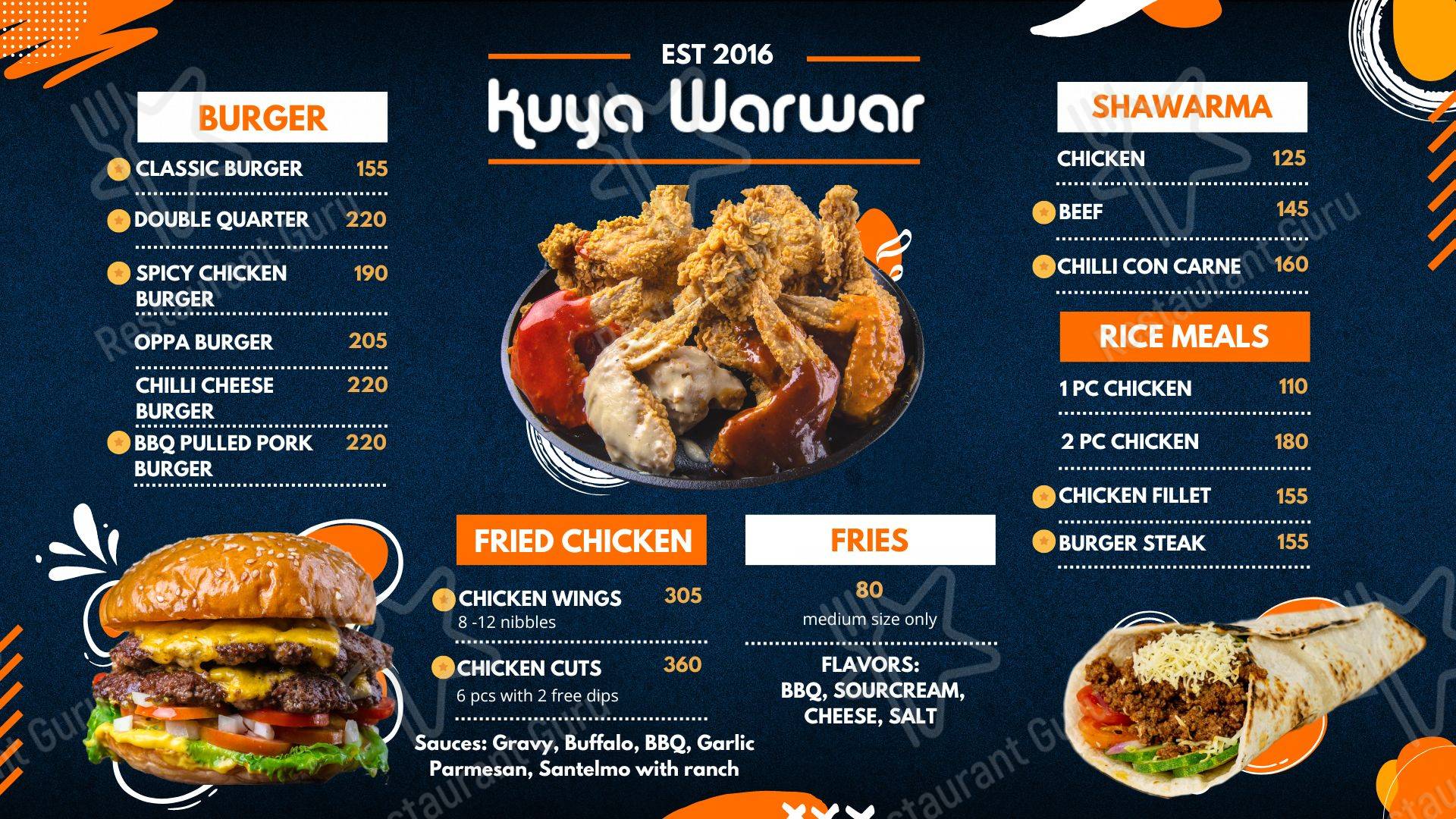 Menu at Kuya Warwar's (Talisay Branch) restaurant, Talisay City