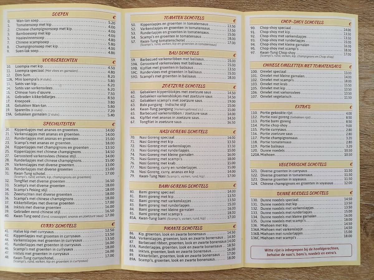 Menu at Kwan Tung restaurant, Aarschot