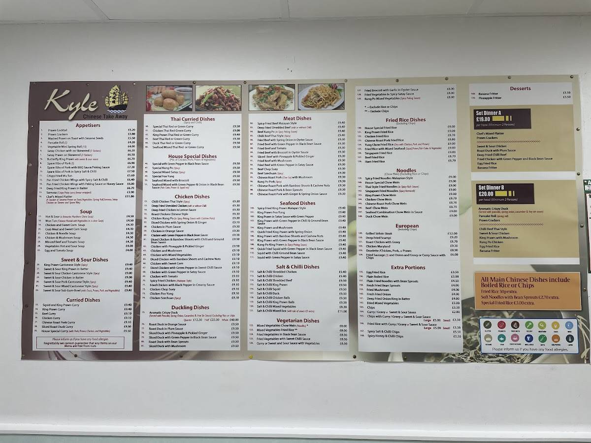 Menu at Kyle Chinese Takeaway fast food, Kyle of Lochalsh, Main St