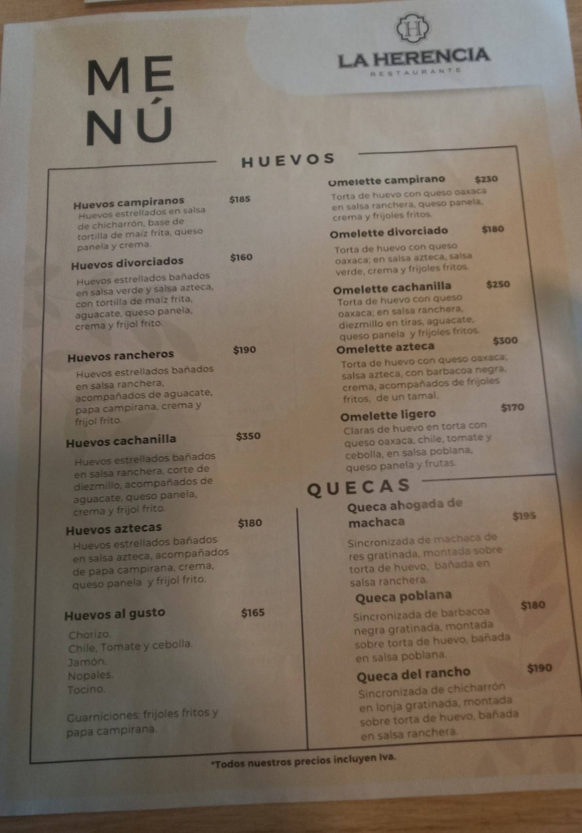 Menu at LA HERENCIA Restaurante, Mexicali