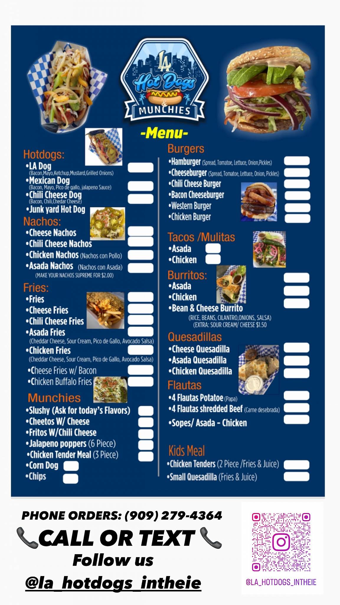 Menu at LA Hot Dogs & Munchies restaurant, Jurupa Valley