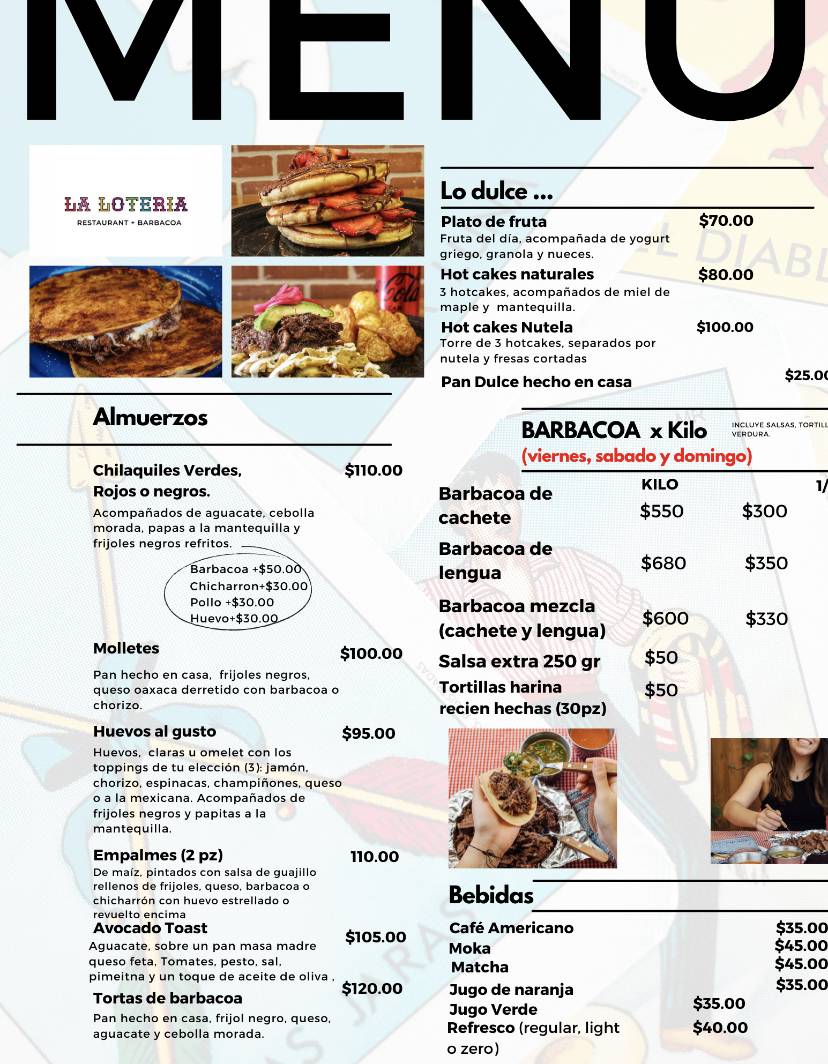 Carta de LA LOTERIA restaurante y antojitos mexicanos, Ciudad General ...