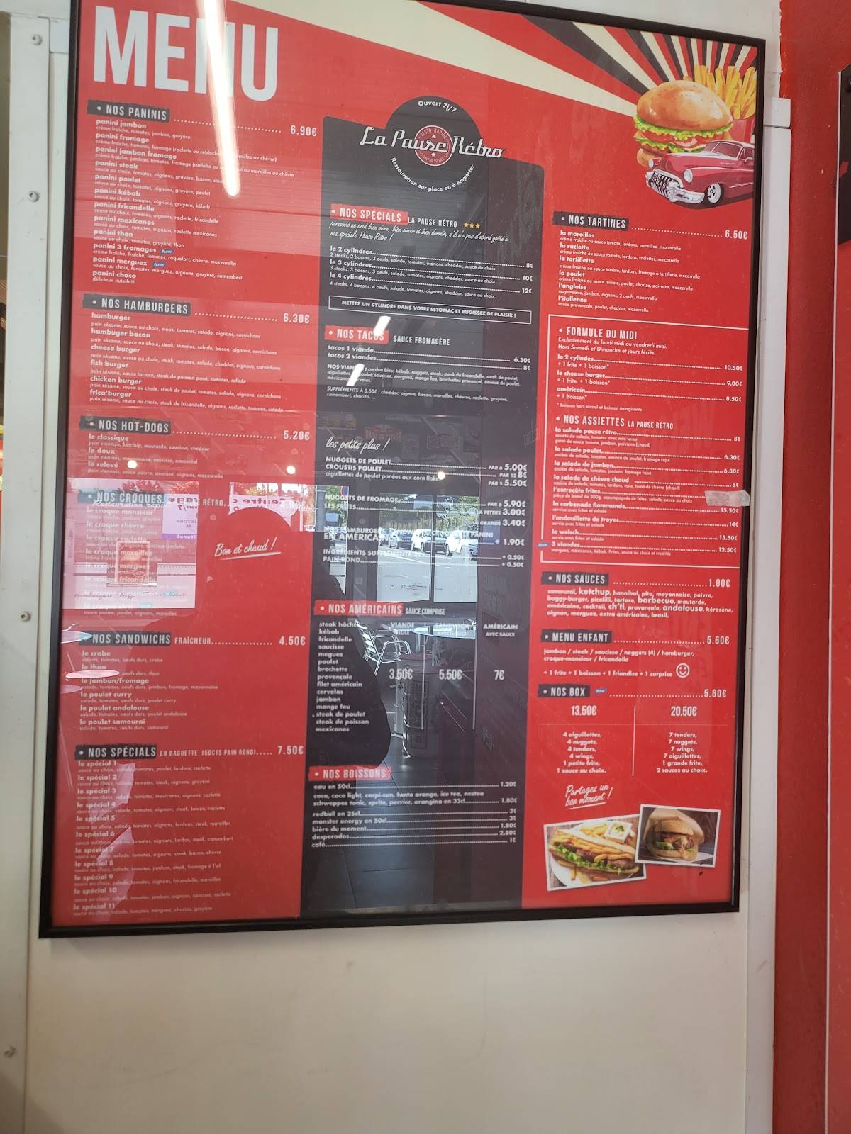 Menu au 'LA PAUSE RETRO' restaurant, Divion