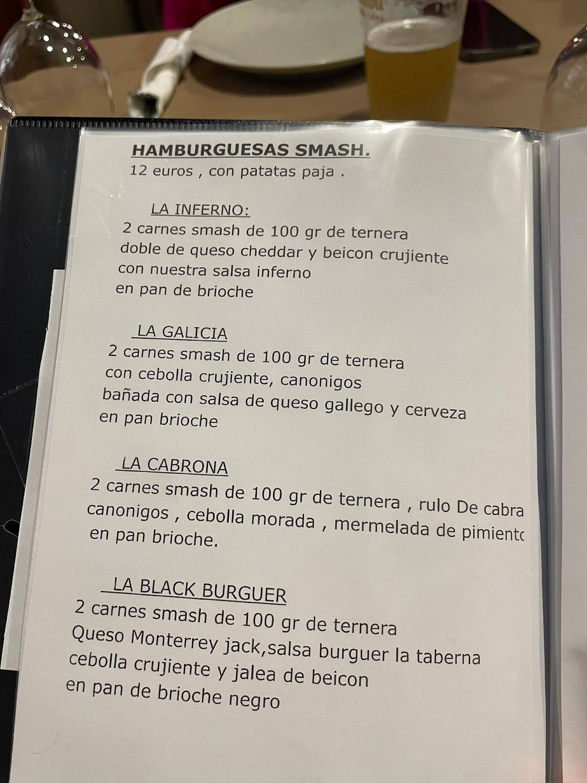 Carta del restaurante LA TABERNA, Cacabelos