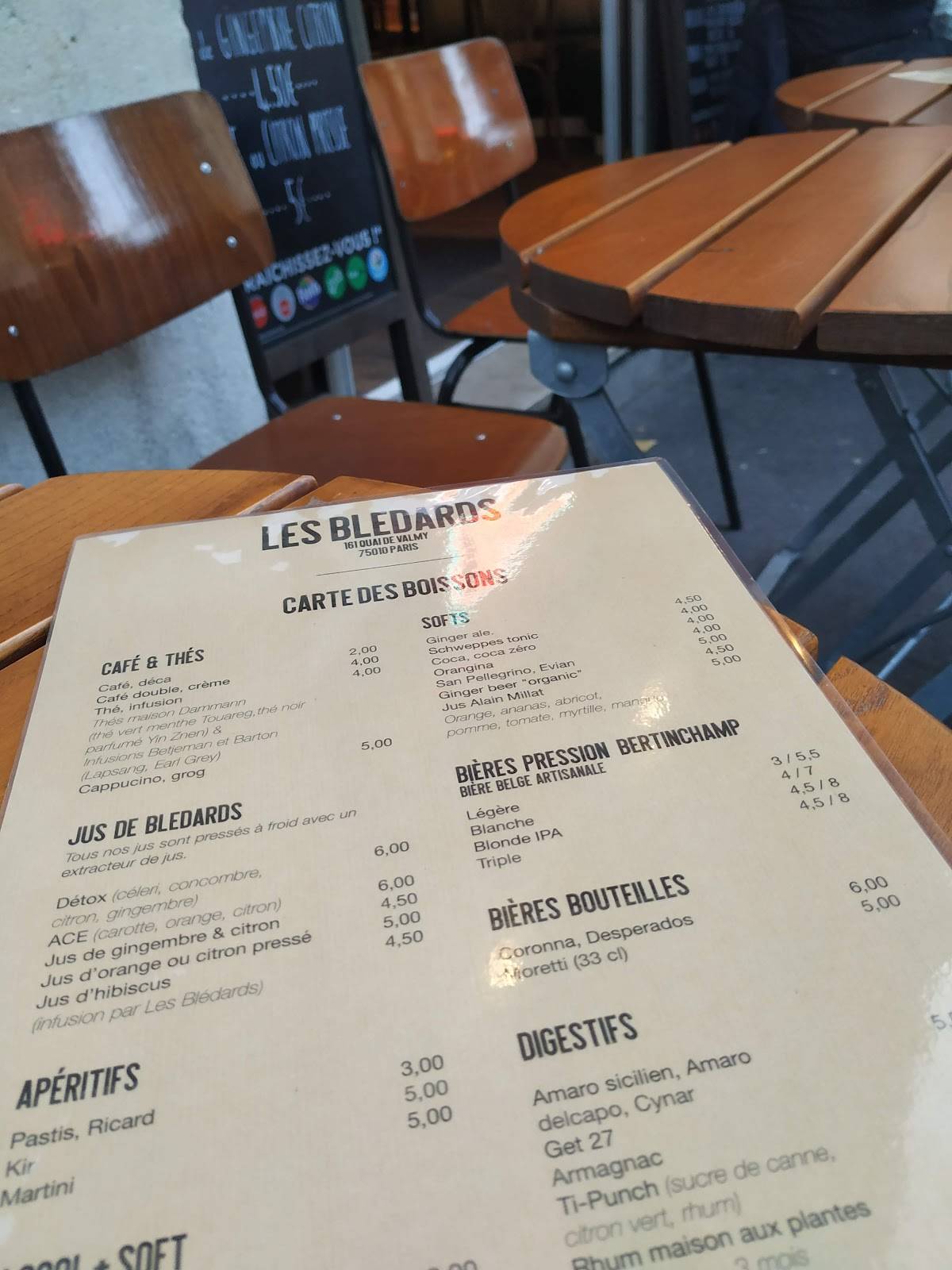 Menu au Les Blédards pub et bar, Paris