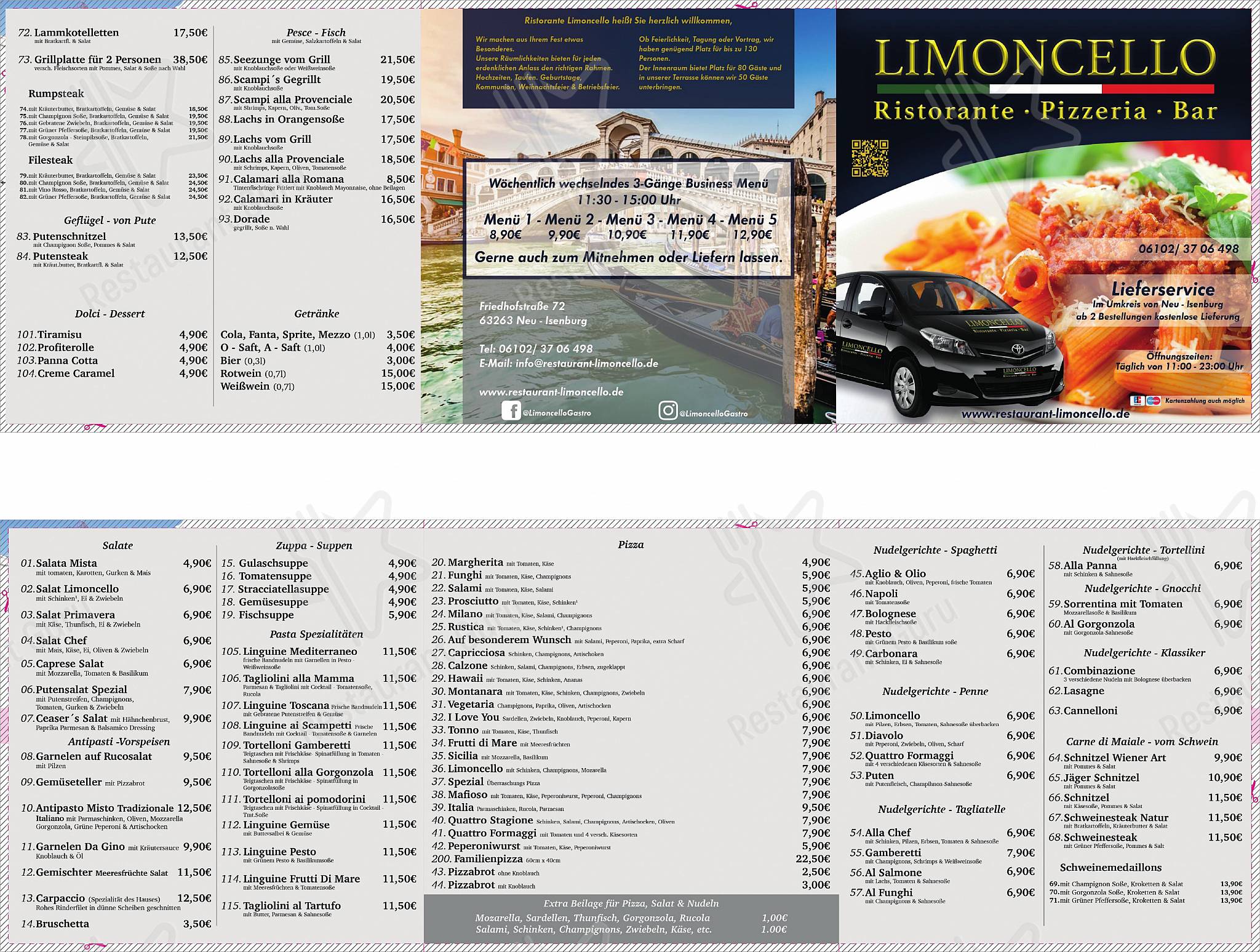 Menu at Limoncello restaurant, Berwick-upon-Tweed, Hide Hill