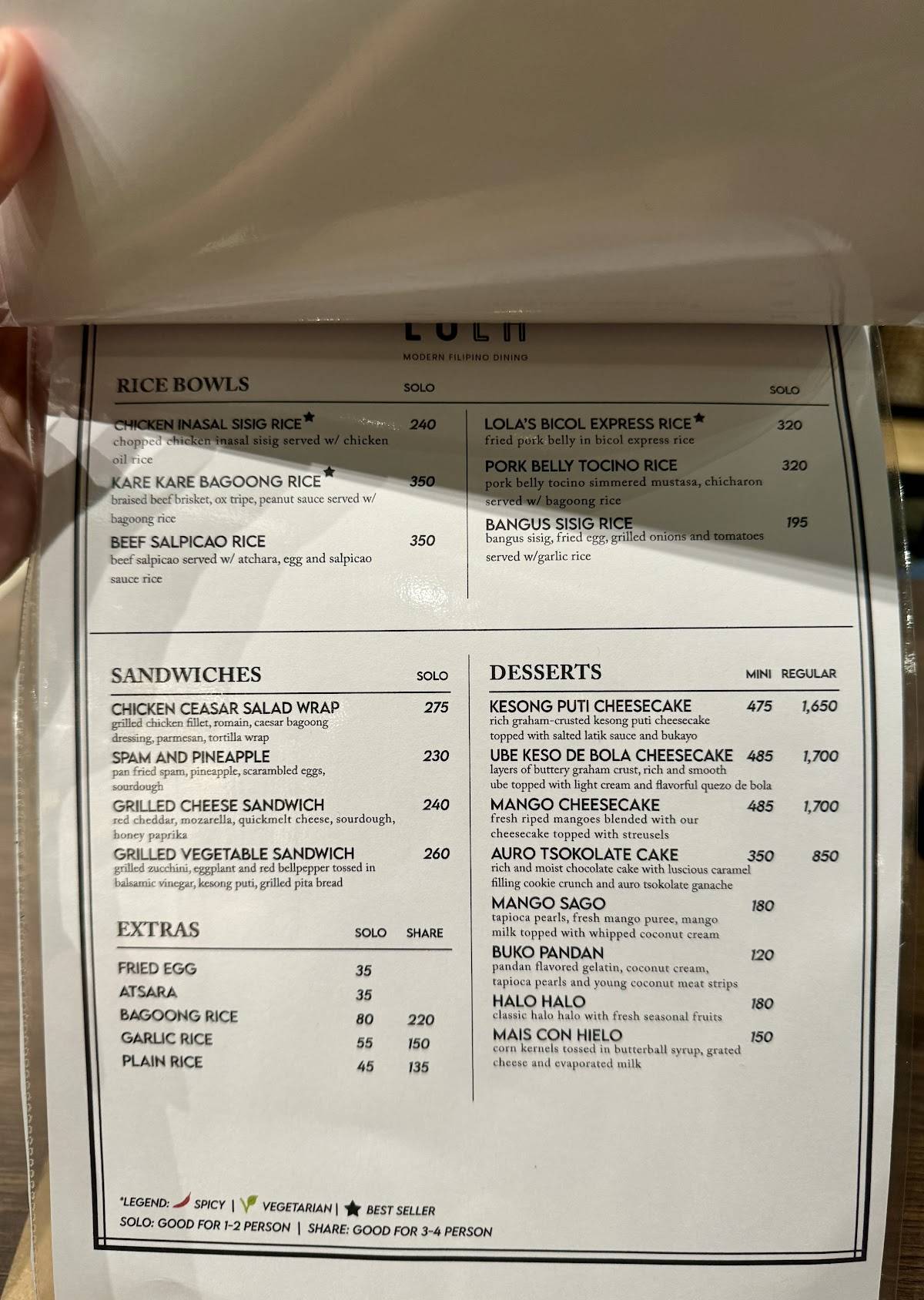 Menu at LOLA Cafe - Mabini, San Juan