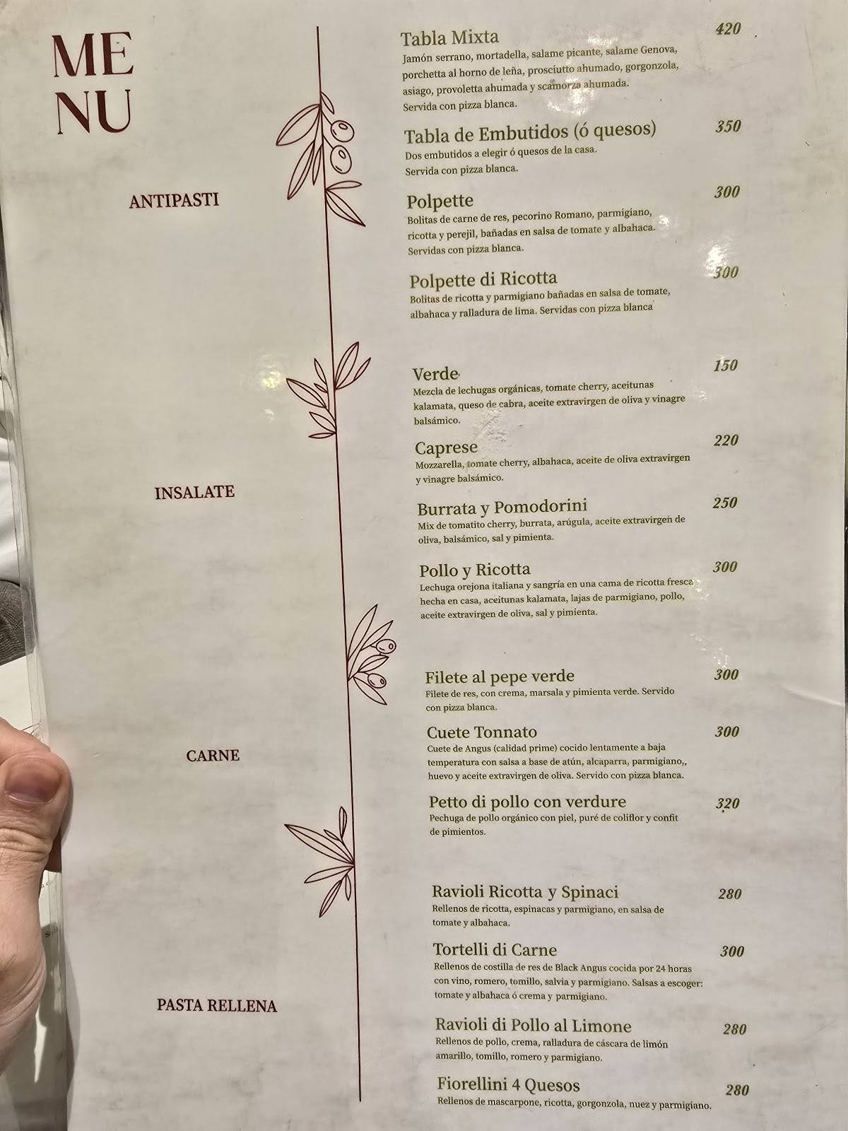 Carta del restaurante L'Osteria, Saltillo
