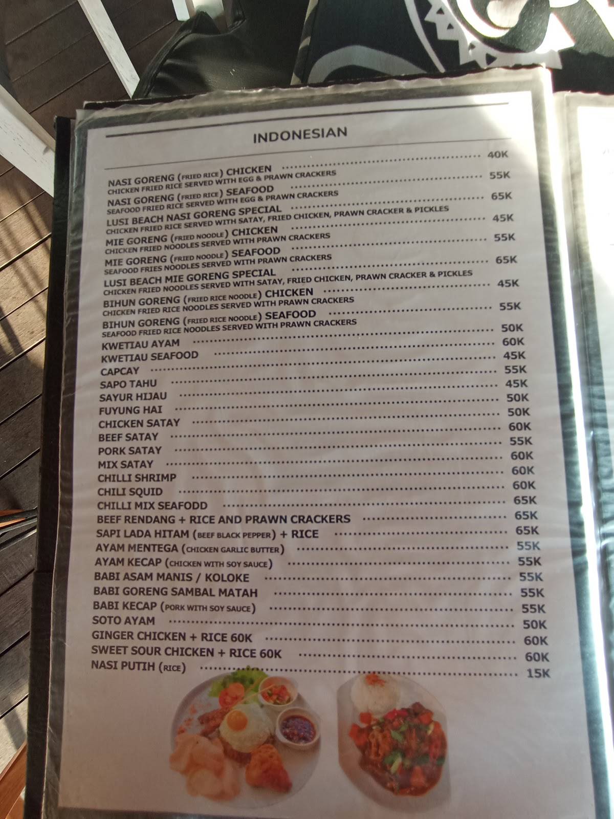 Menu at LUSI BEACH WARUNG restaurant, Mengwi