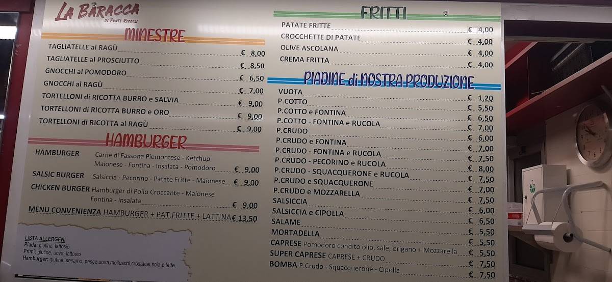 Menu da La Baracca di Ponte Rizzoli, Ozzano dell'Emilia