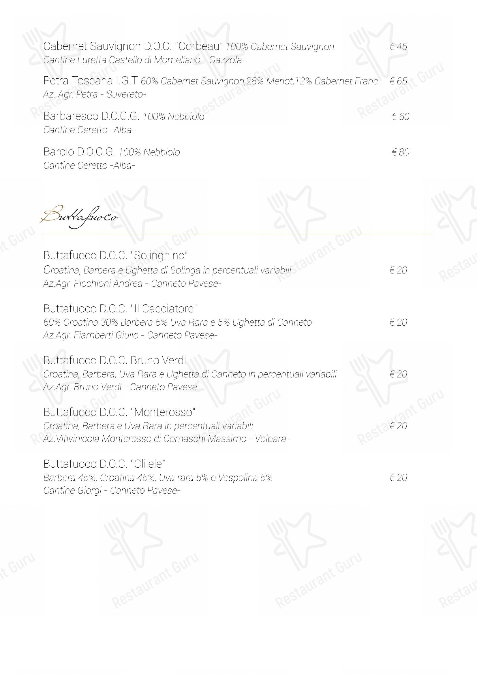 Menu da La Buta ristorante, Bosnasco