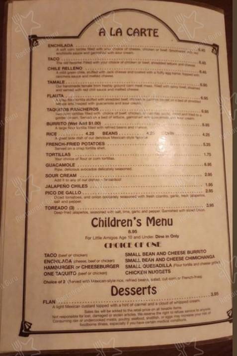 Carta de La Capilla Family Mexican Restaurant, Torrance