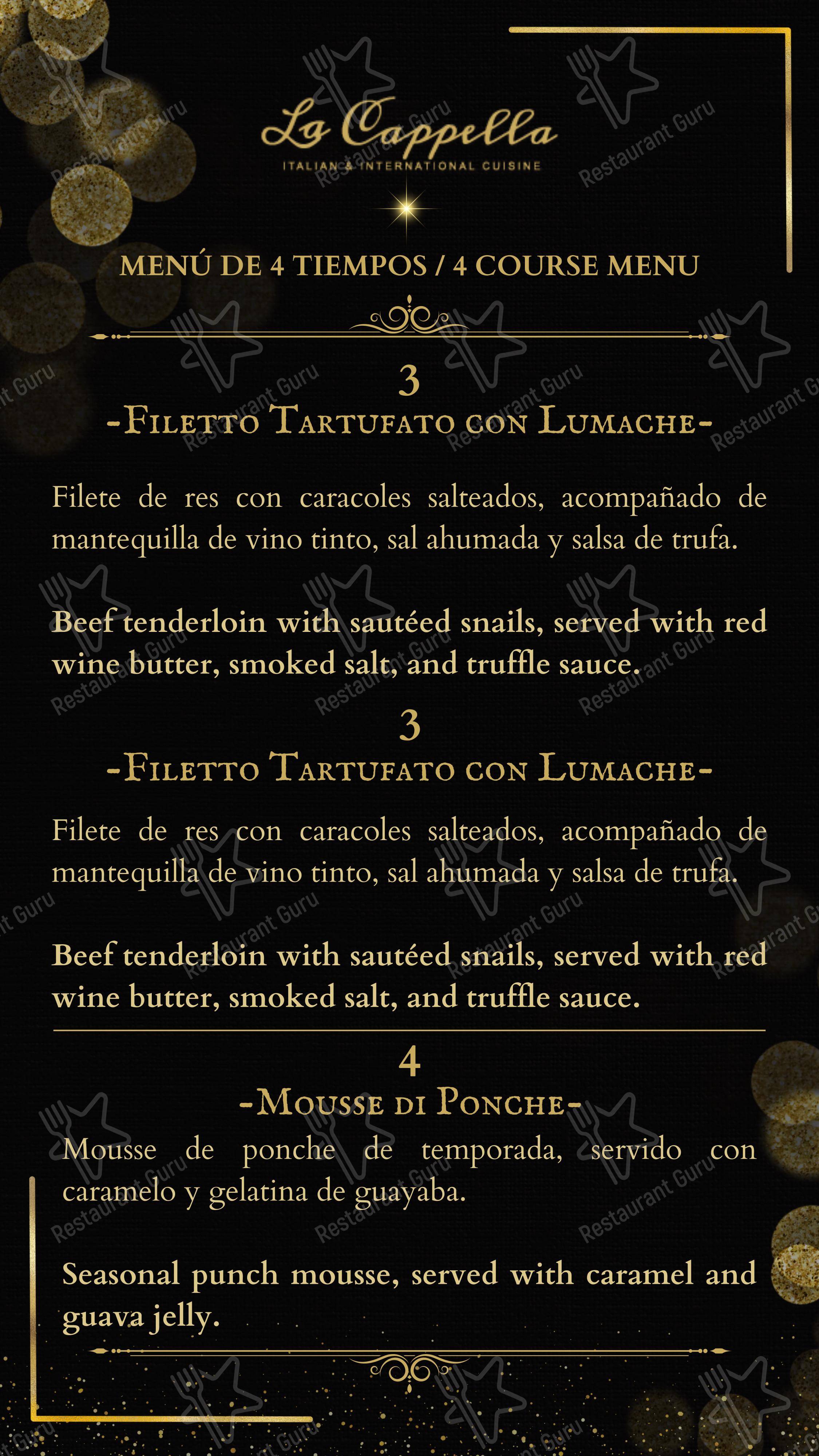 Menu at La Cappella Restaurante, Puerto Vallarta