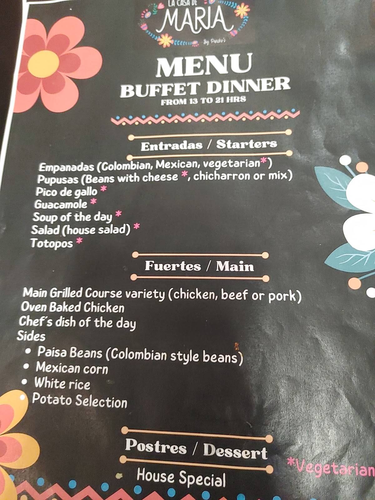 Menu at La Casa de Maria restaurant, North Bay