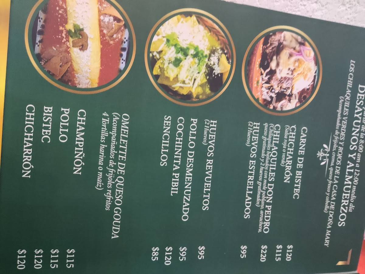 Menu at La Casa de doña Mary Piña restaurant, Monterrey