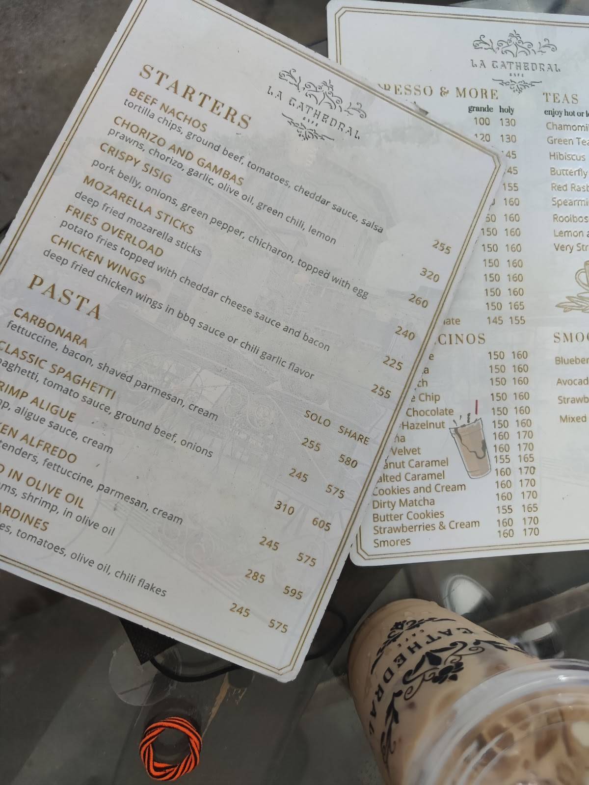 Menu at La Cathedral Cafe, Manila