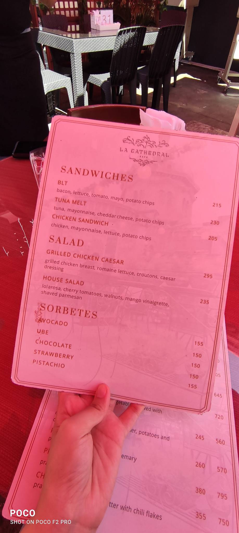 Menu at La Cathedral Cafe, Manila