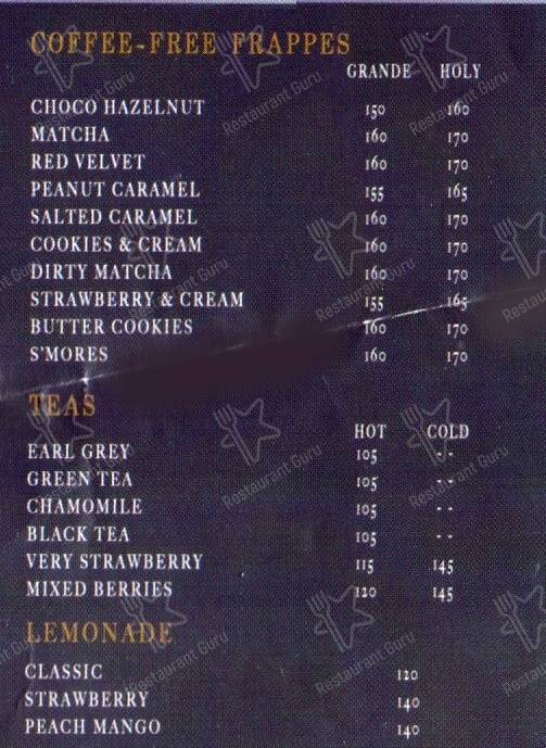 Menu at La Cathedral Cafe, Manila