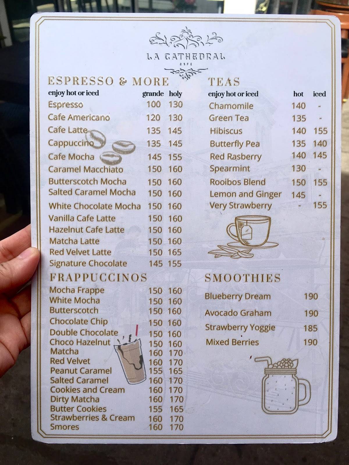 Menu at La Cathedral Cafe, Manila