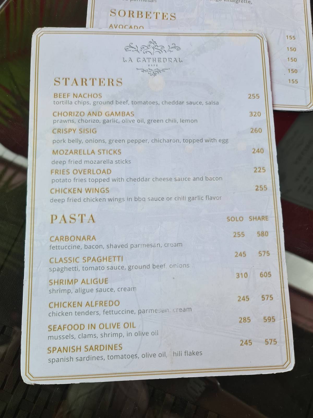 Menu at La Cathedral Cafe, Manila