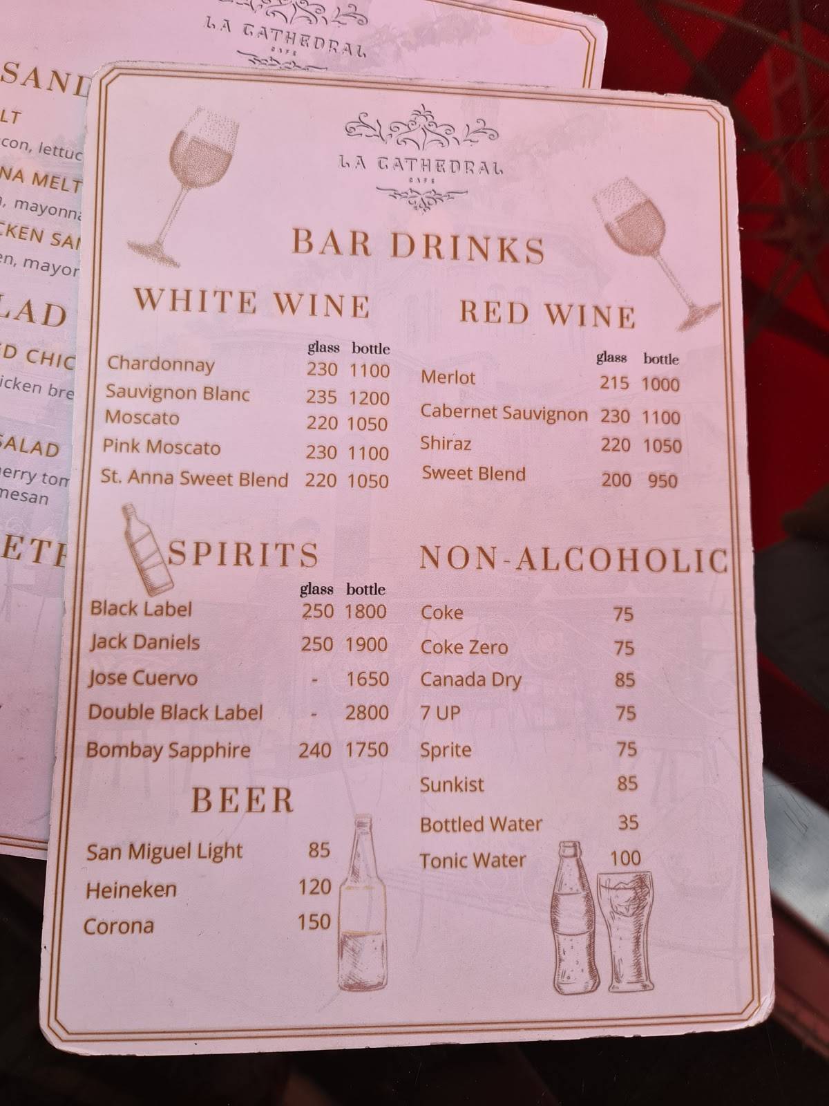 Menu at La Cathedral Cafe, Manila