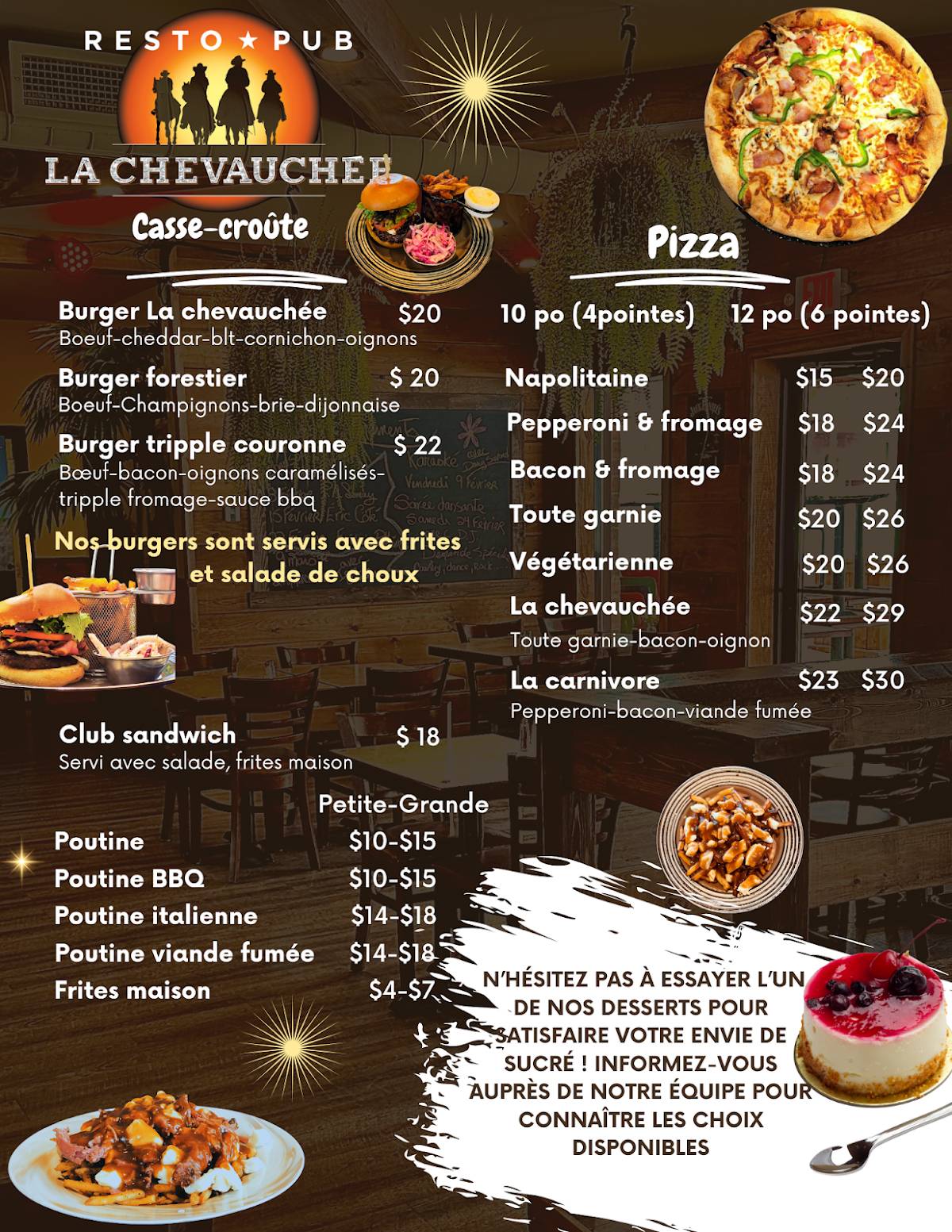 Menu au La Chevauchée Resto-Pub, Bécancour