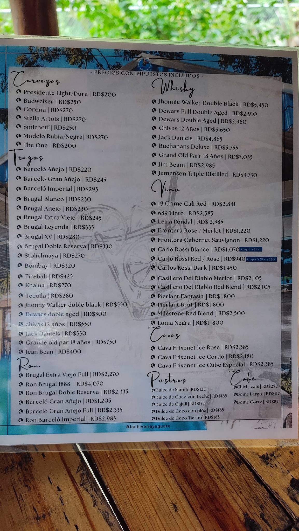 Menu at La Chivería de Yaguate restaurant, Dominicana