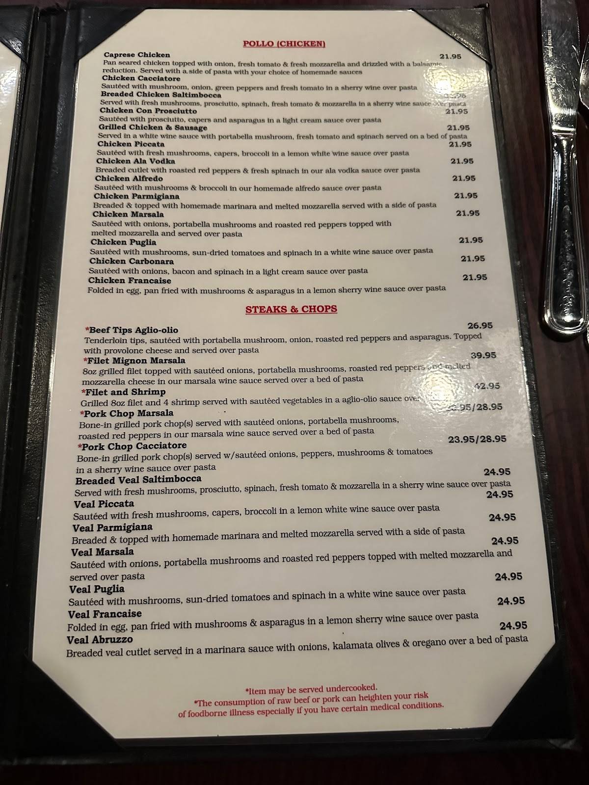 Menu at La Cucina restaurant, Sunset Beach, Chandlers Ln #11