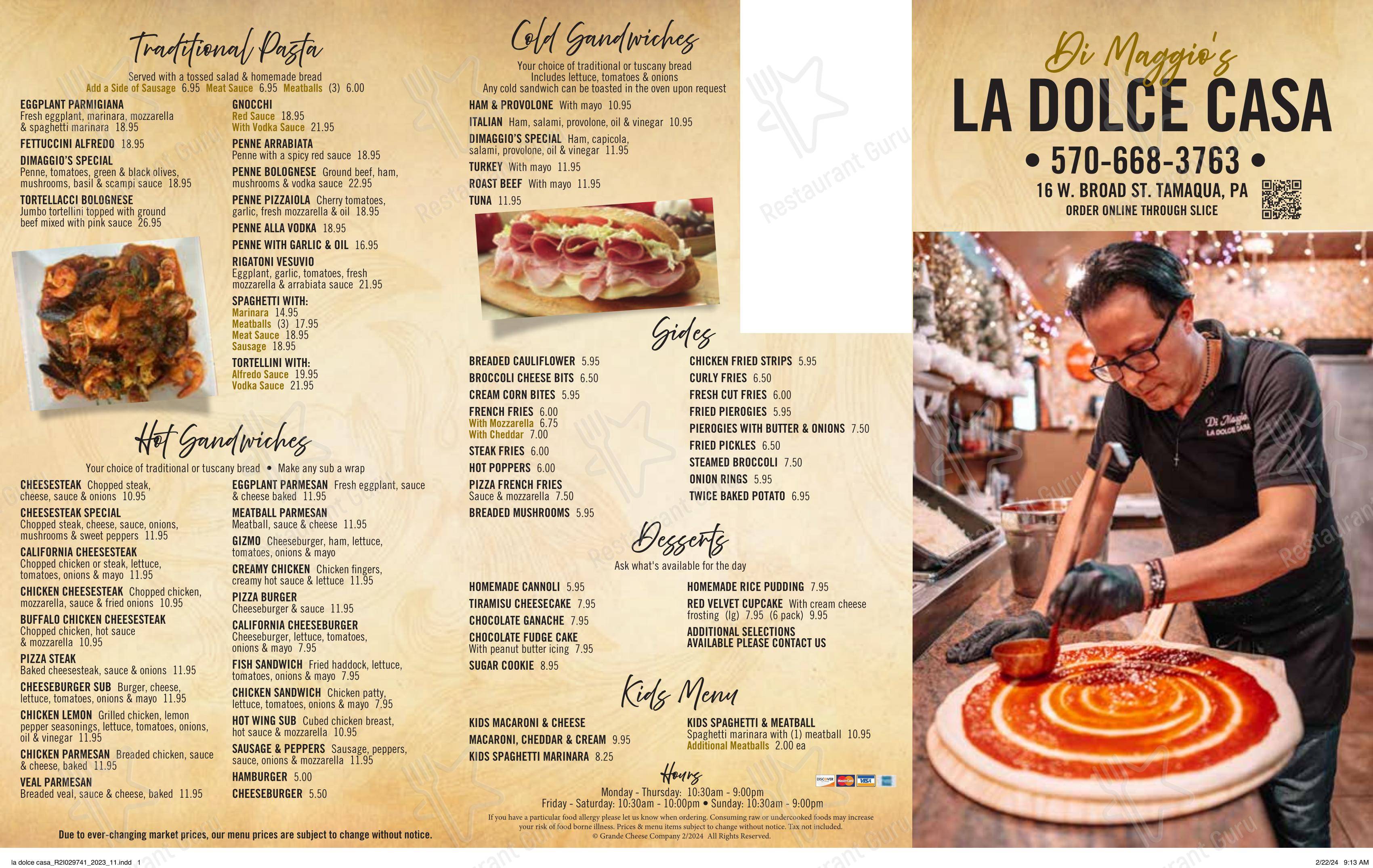 Menu at La Dolce Casa - DiMaggio's pizzeria, Tamaqua